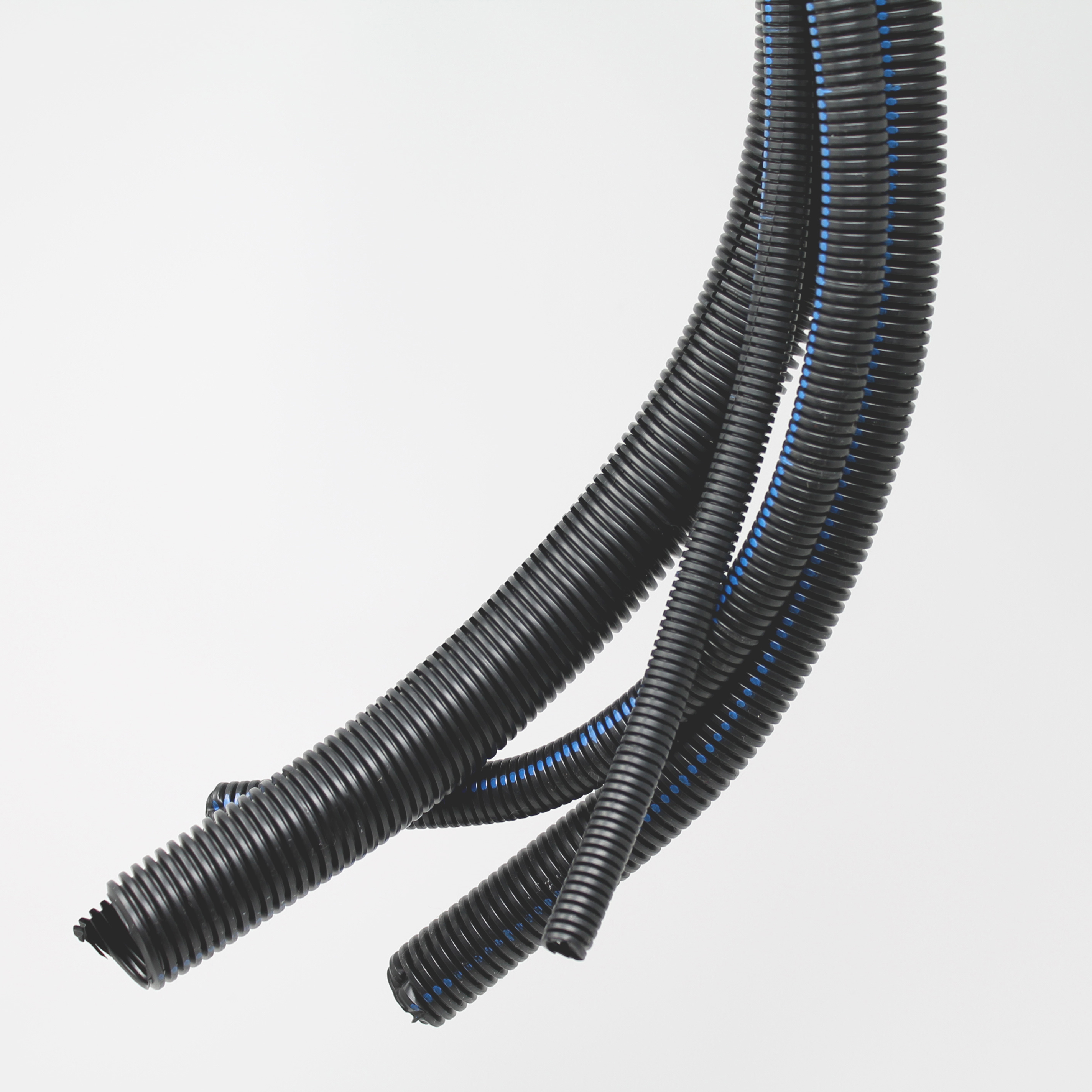 Slit Convoluted Tubing, 0.65" ID, VP, FR-PP, Black/blue | IEWC.com